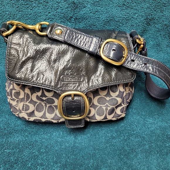 Coach | Bags | Coach Signature C Logo Dark Blue Canvas Handbag With ...